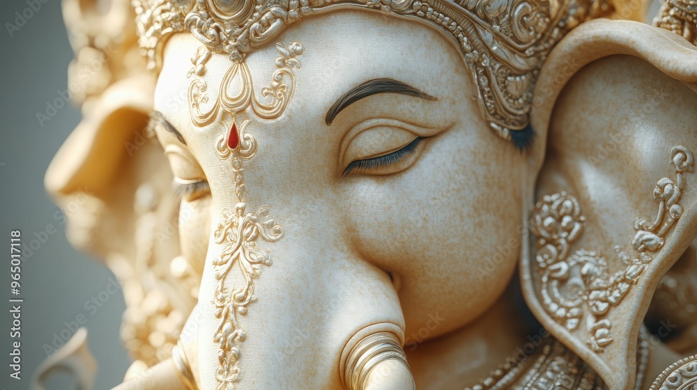 A lifelike 3D close-up of Lord Ganesha's face, capturing the serene ...