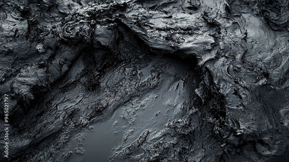 viscous crude oil with thick, glossy texture and reflective surface ...