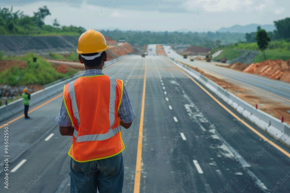 Civil engineer inspecting road construction for an expressway project ...