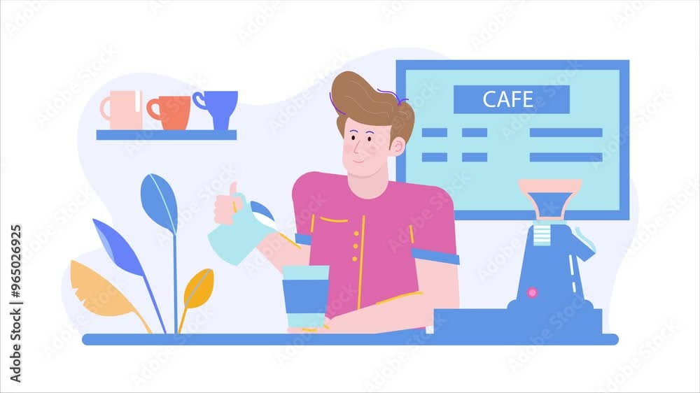 Baristas making coffee in a modern cafe setting illustration business ...