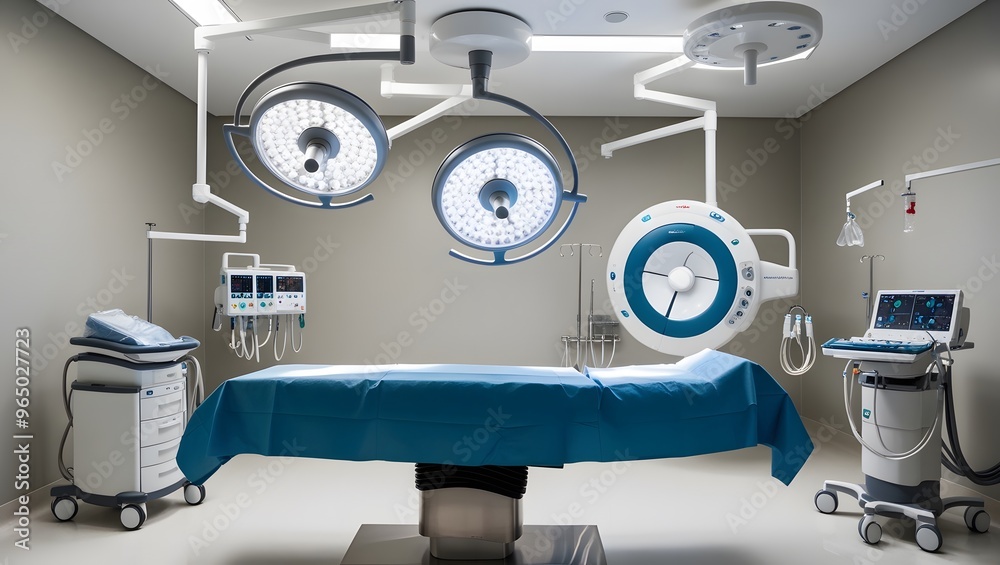 sterile, well-equipped operating room, featuring a surgical bed ...