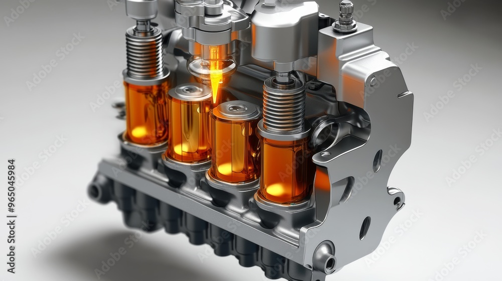 Cutaway view of a detailed engine component showcasing internal ...