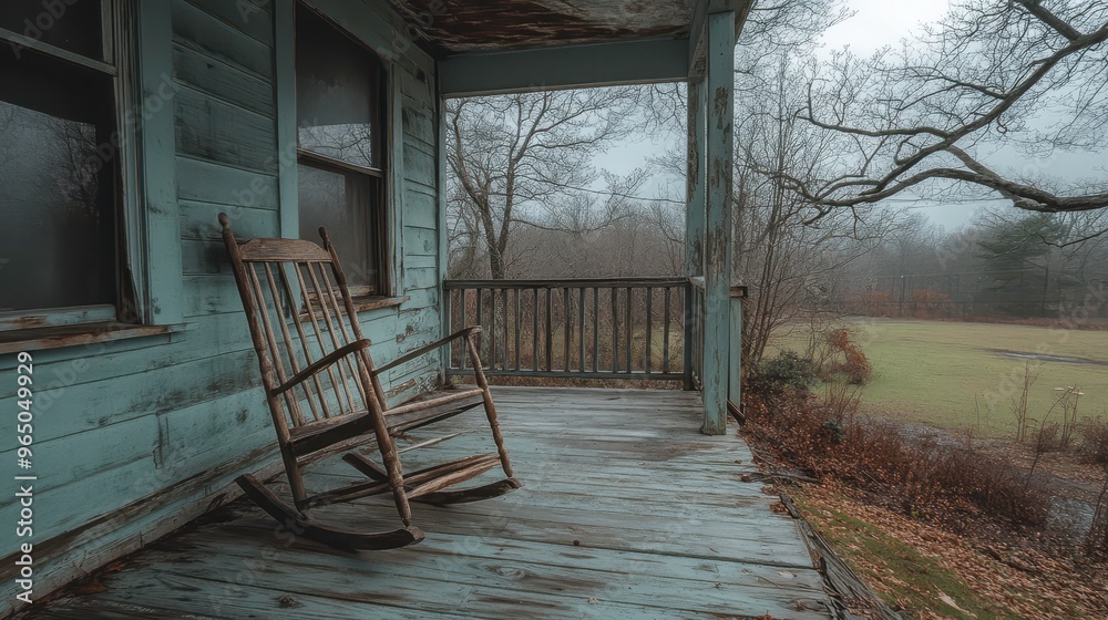An old rocking chair creaking on an empty porch, [loneliness ...