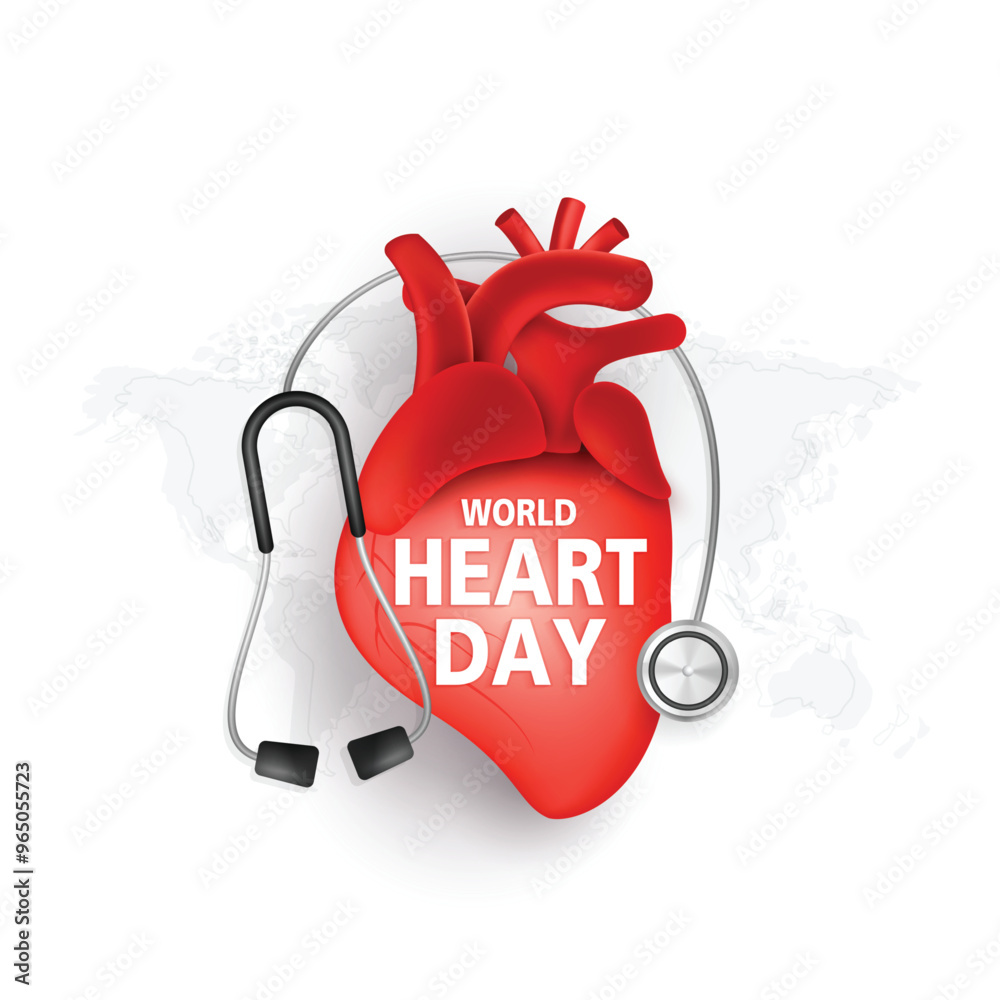 World heart day concept. stethoscope with cardio pulse line, heartbeat ...