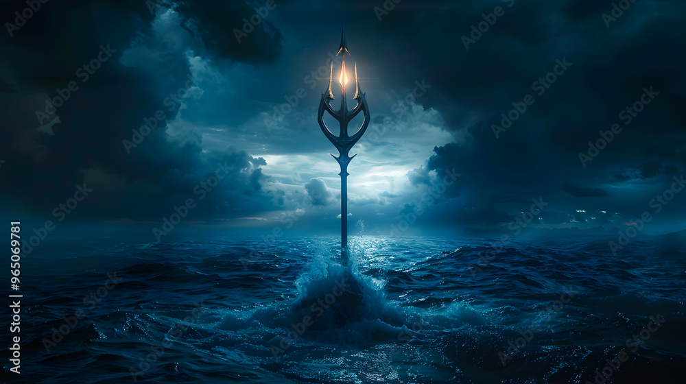 High contrast image of Poseidon's trident at sea Stock Illustration ...
