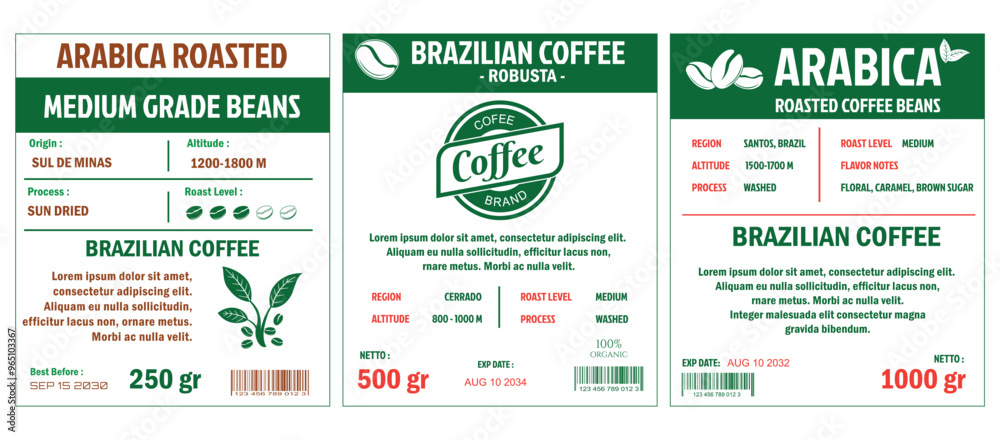 An illustration of coffee labels template, simple flat style in cmyk ...