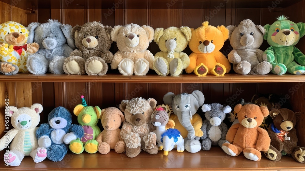 Stuffed Animal Collection: A shelf of stuffed animals, from teddy bears ...