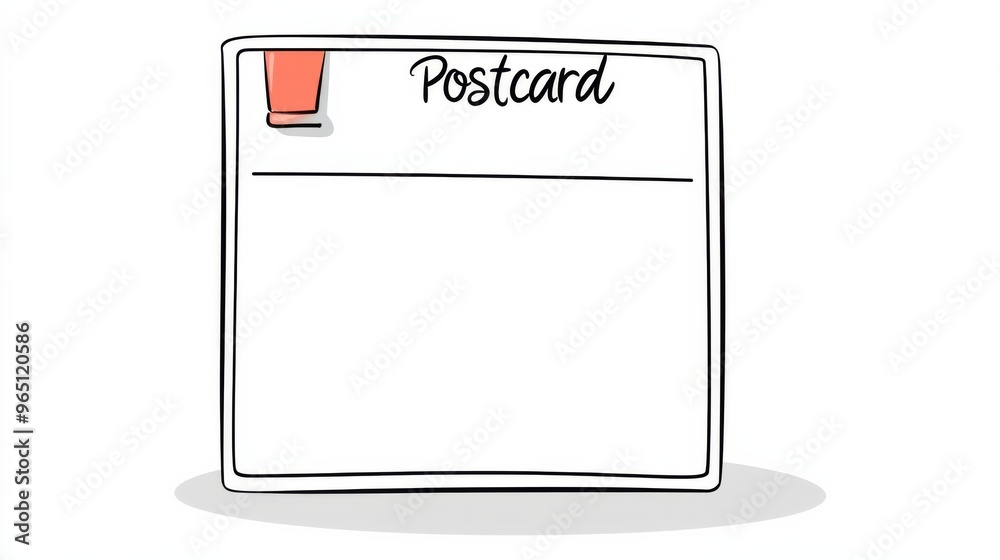 Simple Line Art Postcard Template with White Background, "Postcard ...