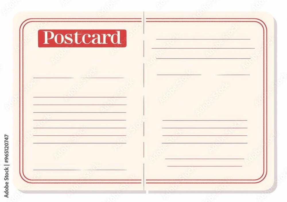 Simple Line Art Postcard Template with White Background, "Postcard ...