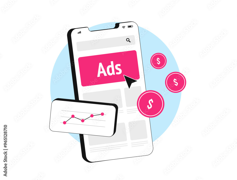 In-app ads with mobile advertising. Digital marketing strategy with ...