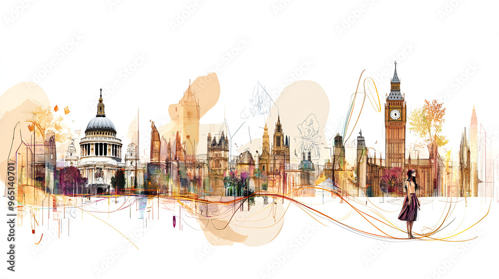 Dynamic illustration of London The scene is artistically enhanced with ...