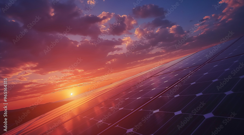 sun over solar panels, solar power plant, solar panels on the roof ...