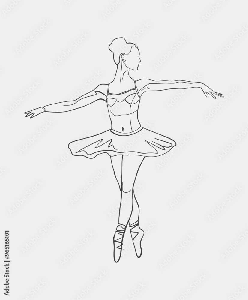 A minimalist line drawing of a ballet dancer mid-performance, standing ...