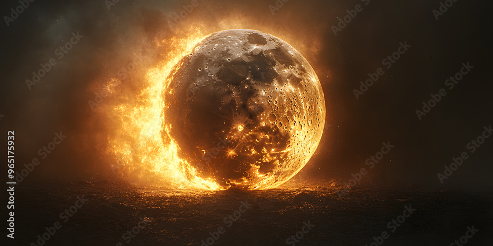 “3D Rendering of the Moon Being Split in Half, One Side Illuminated ...