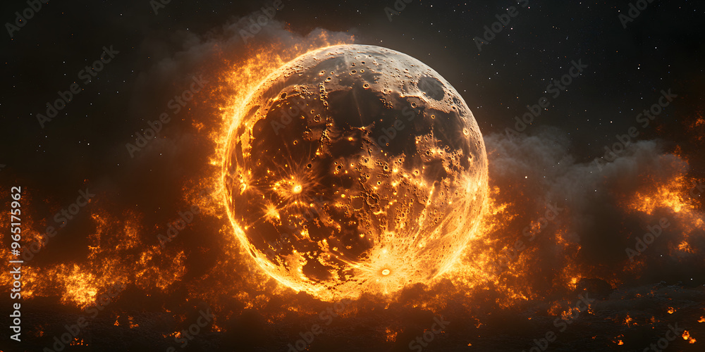 “3D Rendering of the Moon Being Split in Half, One Side Illuminated ...