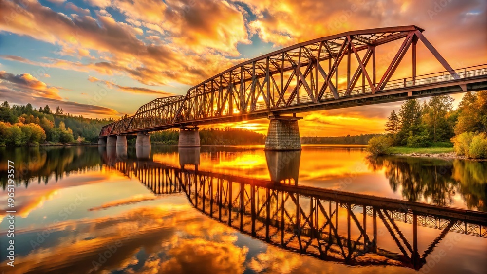 Sunset casts warm orange hues on the Cut River Bridge's steel trusses ...
