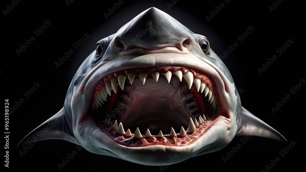 Terrifying gaping shark jaw with razor-sharp teeth stretches across the ...