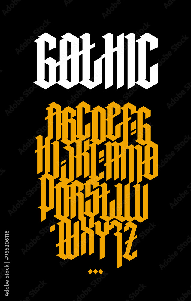 Full alphabet in the Gothic style. Letters and symbols on a black ...
