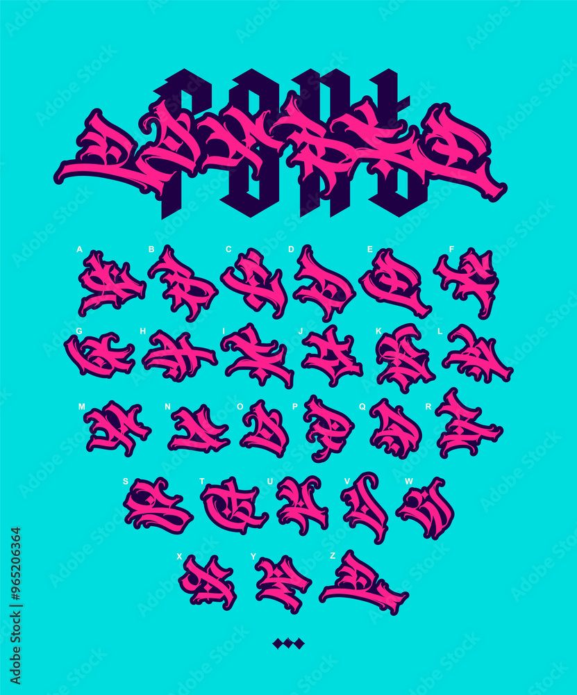Graffiti style, English alphabet. Graffiti letters, tags and medieval ...