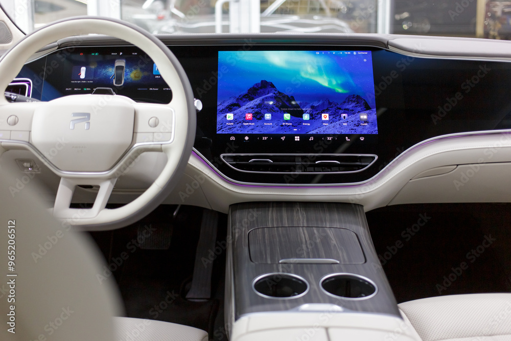 Rising Auto F7 - business class EV car interior, dashboard, steering ...