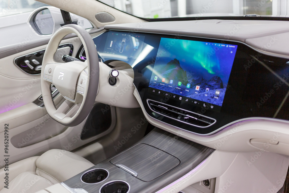 Rising Auto F7 - business class EV car interior, dashboard, steering ...