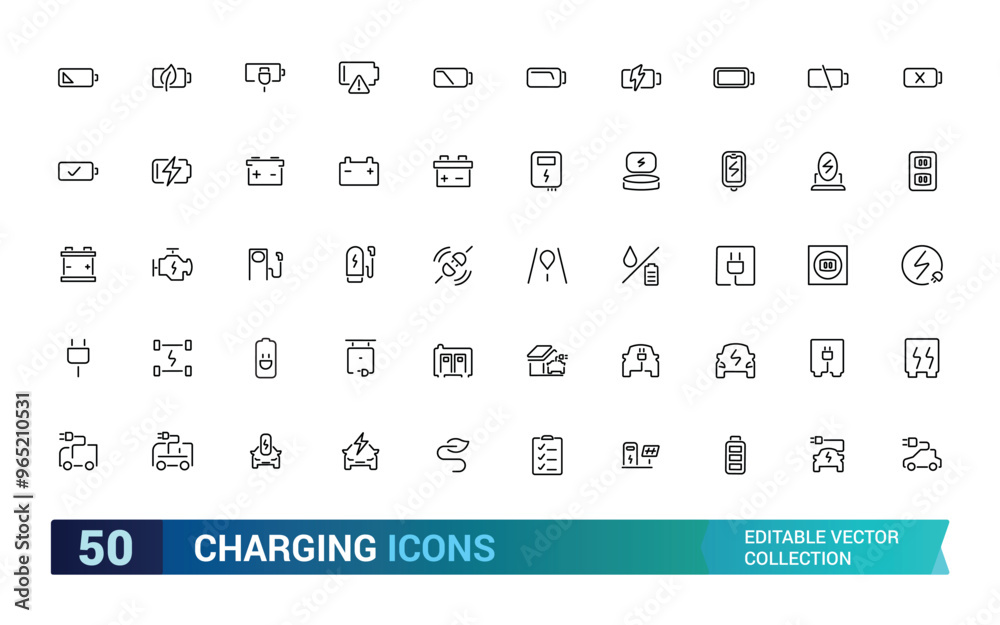 Charging and battery icon collections. Set of icons for charging ...