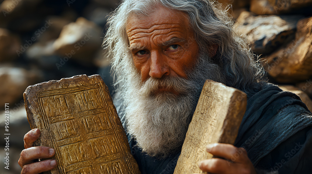 “Moses Holding the Stone Tablets, Standing Tall as He Identifies His ...
