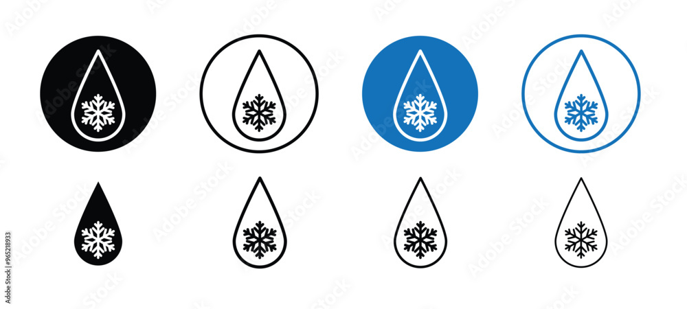 set of drops of water with freezing inside representing defrost icon ...