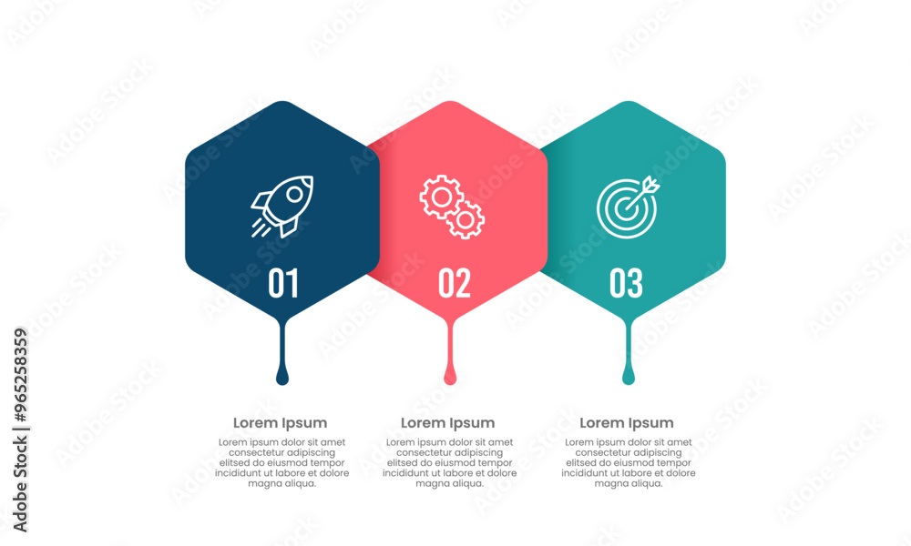 Hexagons Infographic design template. 3 steps to achieving of company ...