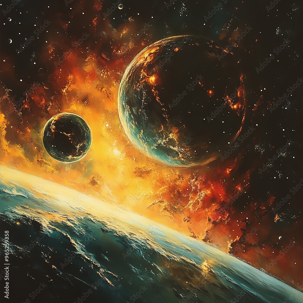 Twin planets orbiting each other with connecting auroras, planets ...