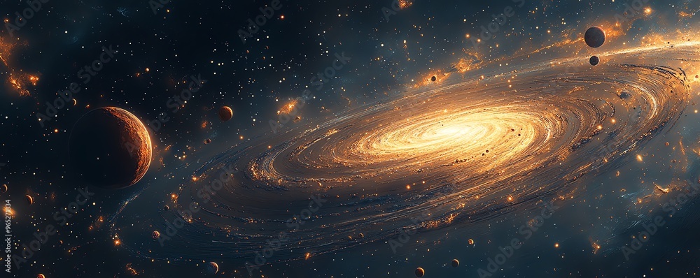 Elliptical orbit paths of dwarf planets, curving through the emptiness ...