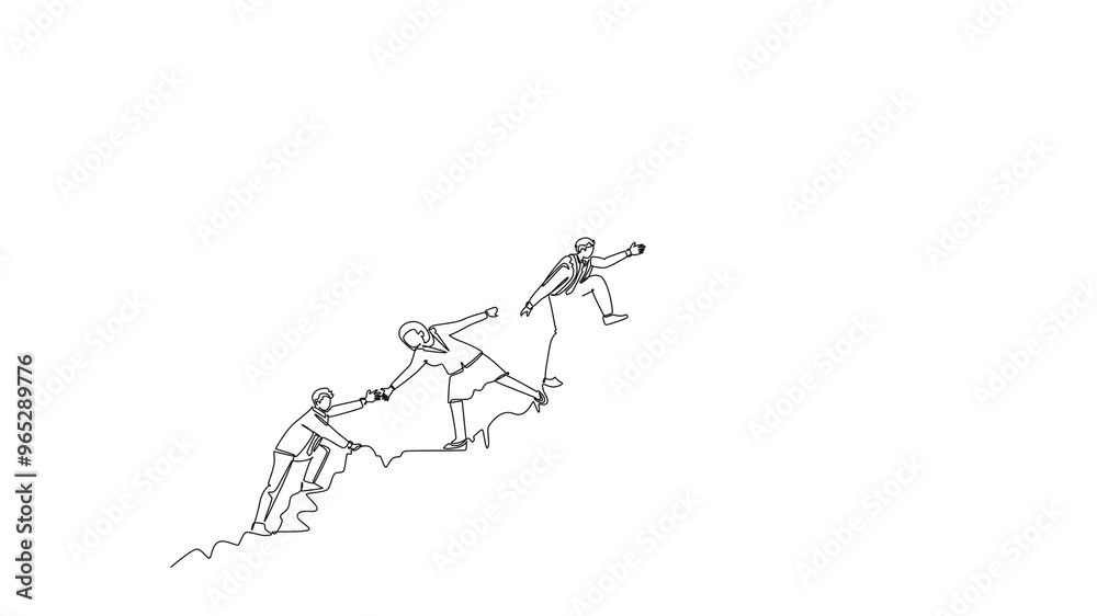 Self drawing animation of single line draw male and female team member ...