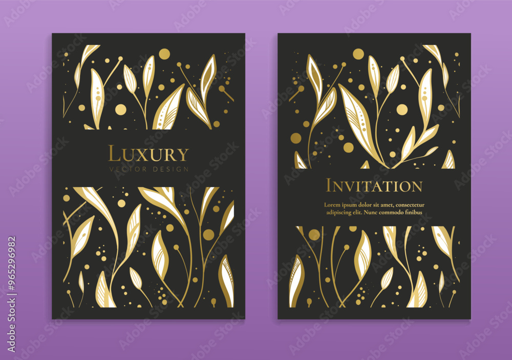 Black invitation card design with golden ornament pattern. Luxury ...