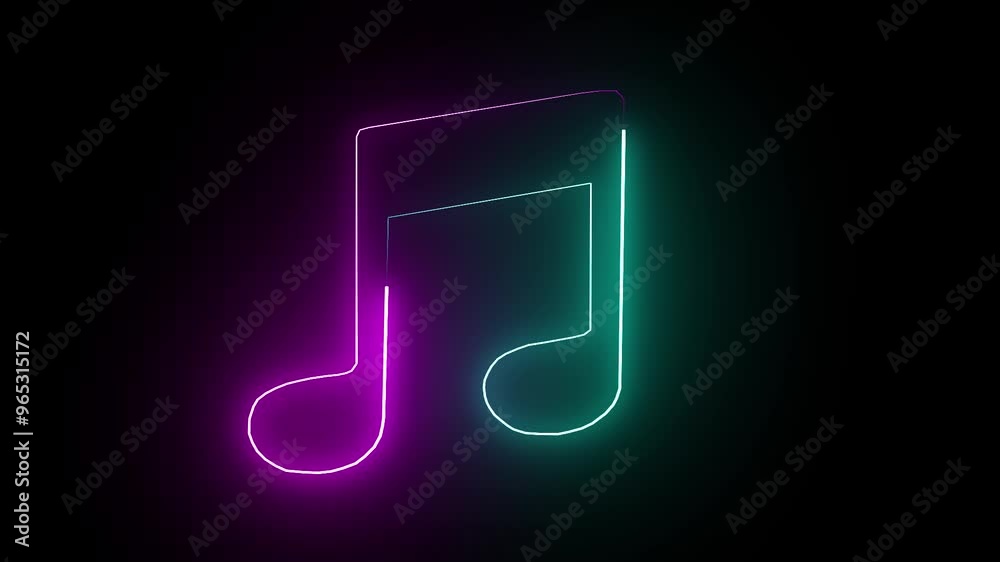 Neon Pink and cyan color music icon animation video. Musical note icons ...