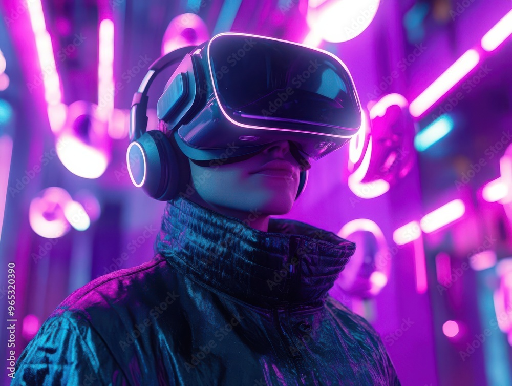 Capture the vivid essence of a content creator immersed in a cyberpunk ...