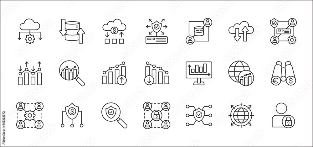 Business data, statistic and security related icon set. Contains icons ...