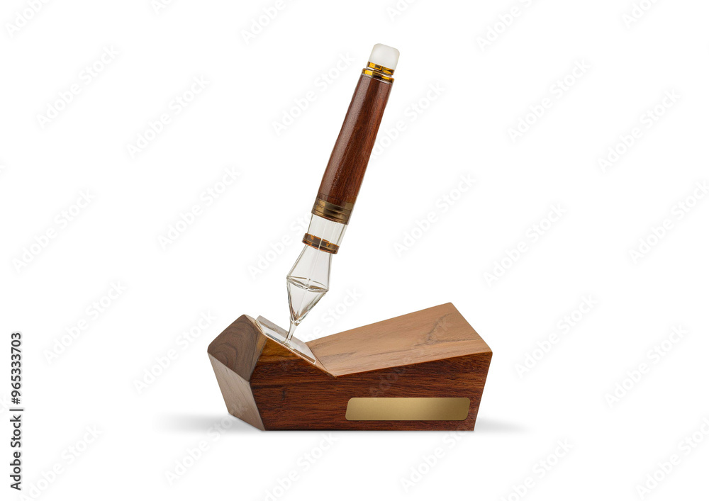 3d render for a wooden trophy for an ink pen made from natural wood and ...