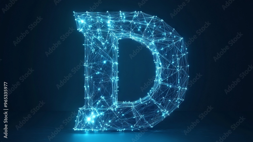 Abstract polygonal letter D consists of polygons, lines, and connected ...