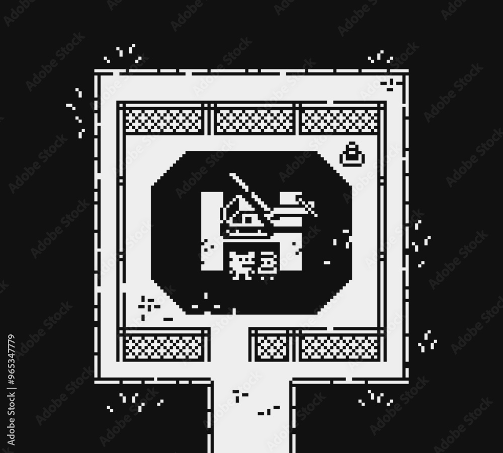 Pixel game background location with tank and characters, retro style. 8 ...