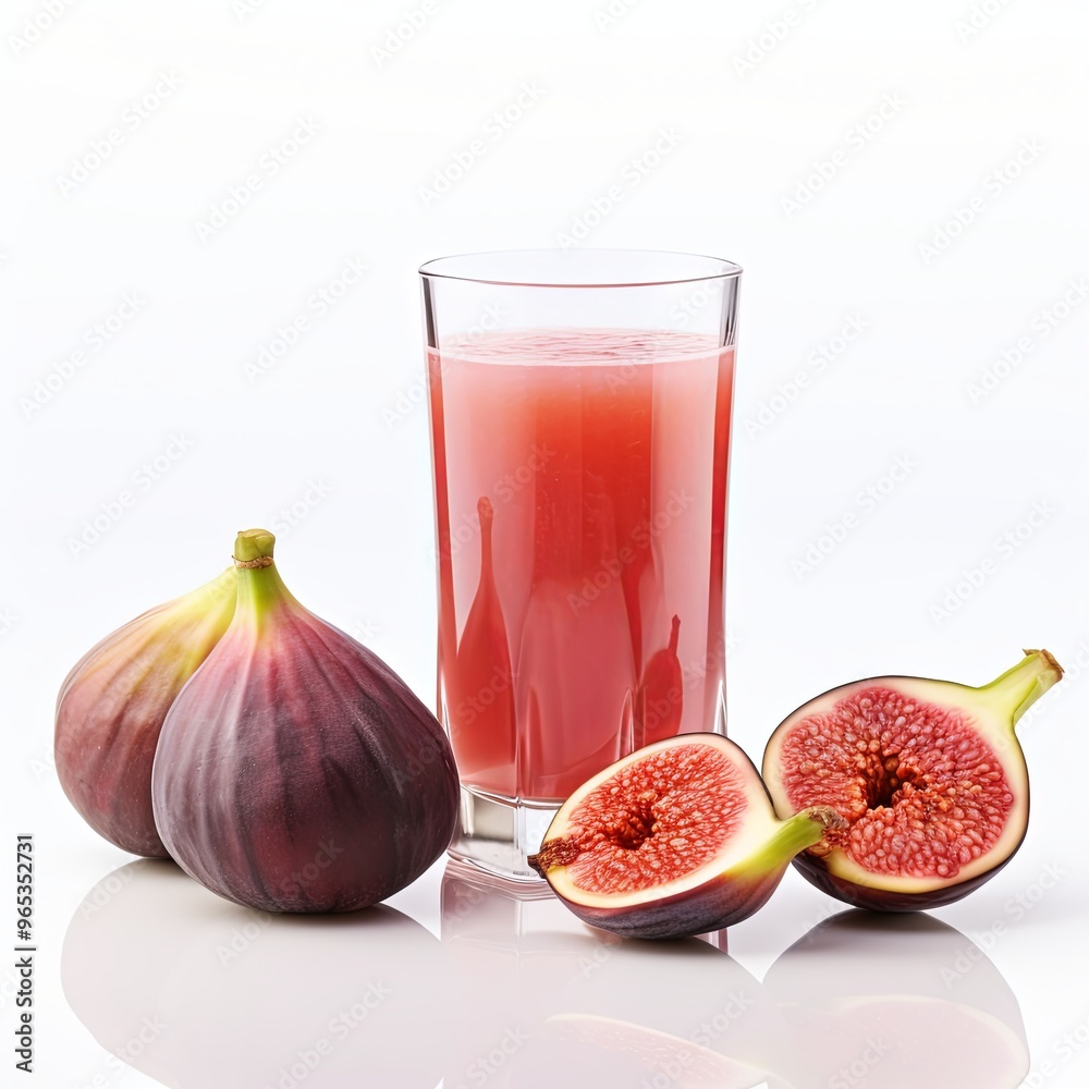 Glass of fig juice with whole and sliced figs on white surface. Vibrant ...