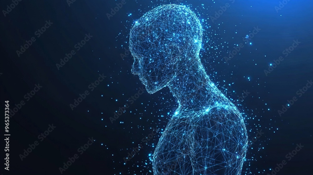 Abstract vector image of a human Brine . Low poly wire frame blue ...