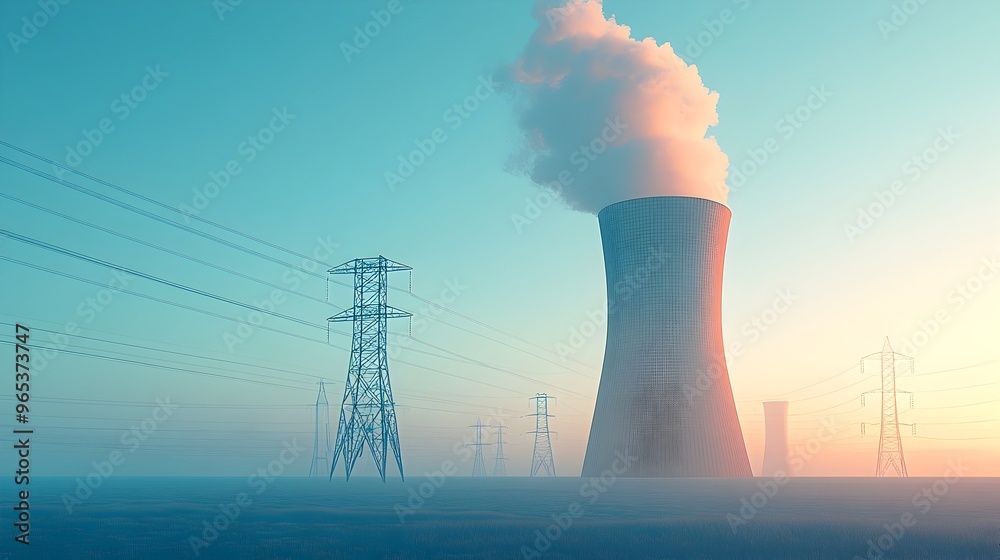 Impressive Modern Power Plant with Massive Cooling Towers and ...