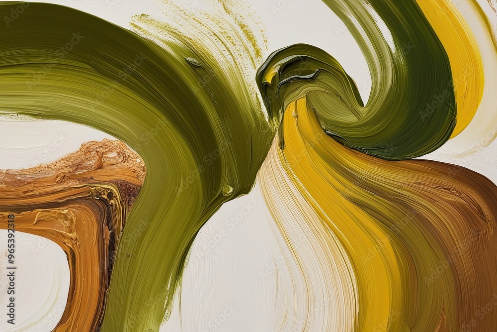 Whimsical Olive and Mustard Acrylic Paint Strokes with Earthy Textures ...