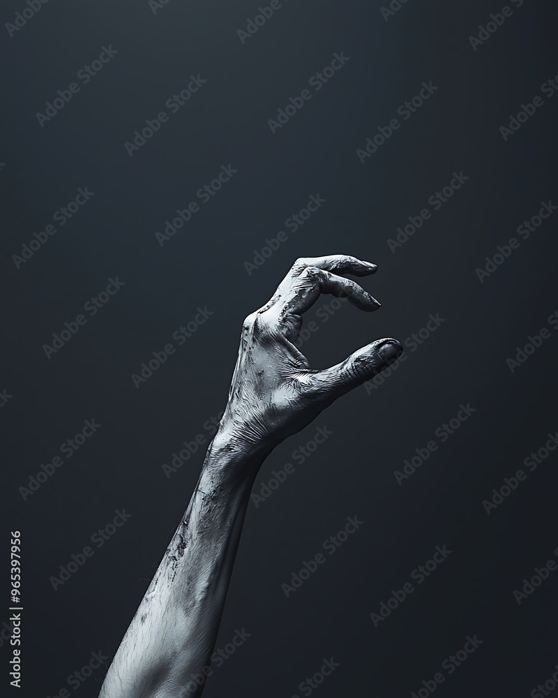 Creepy hand reaching out from the bottom, ultra-sharp focus, solid dark ...