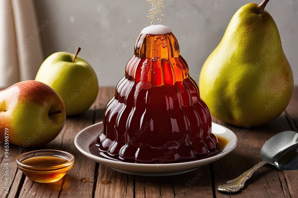 Smooth Apple Jelly Fountain with Rising Bubbles and Crisp Pear Flow in ...