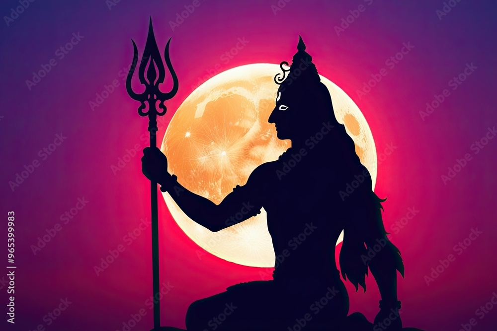 Stunning Silhouette of Lord Shiva with Trident Against Full Moon for ...