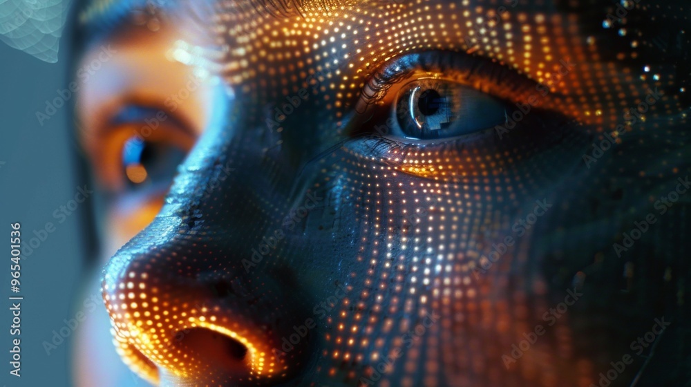 AI in emotion recognition displayed through a digital face ...