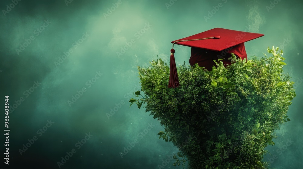Surreal fusion of a graduation cap and a flourishing forest ...