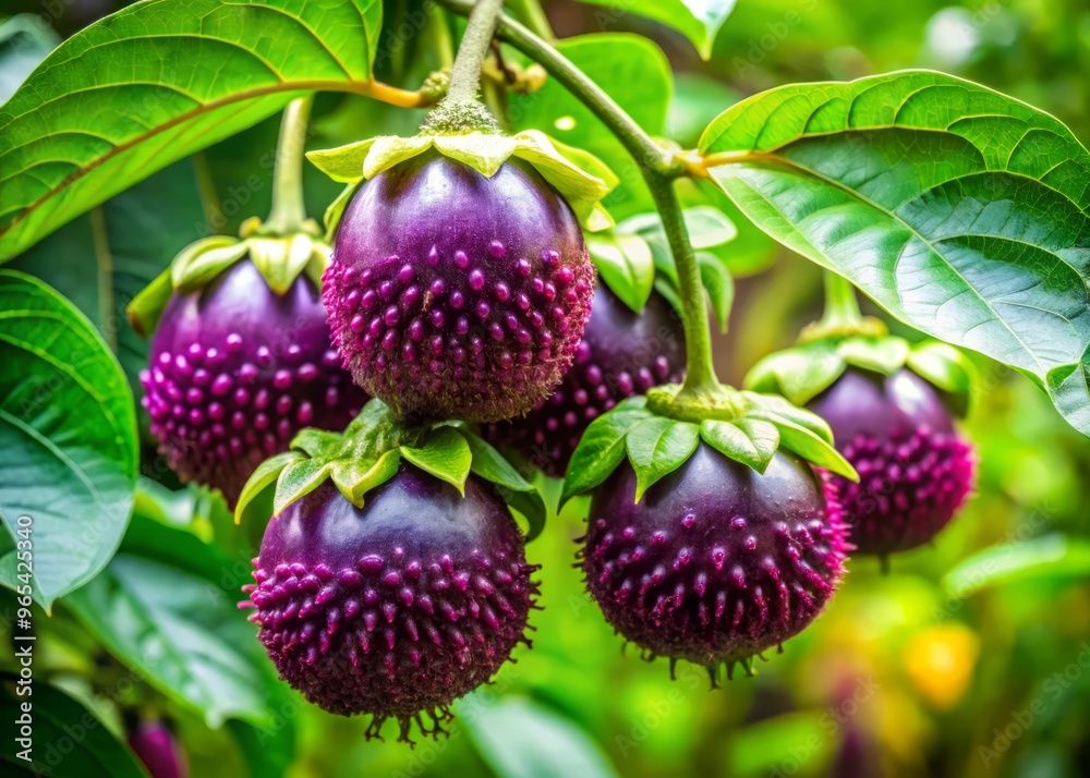 Glowing tadgola, a mythical Indian fruit, bursts with vibrant purple ...