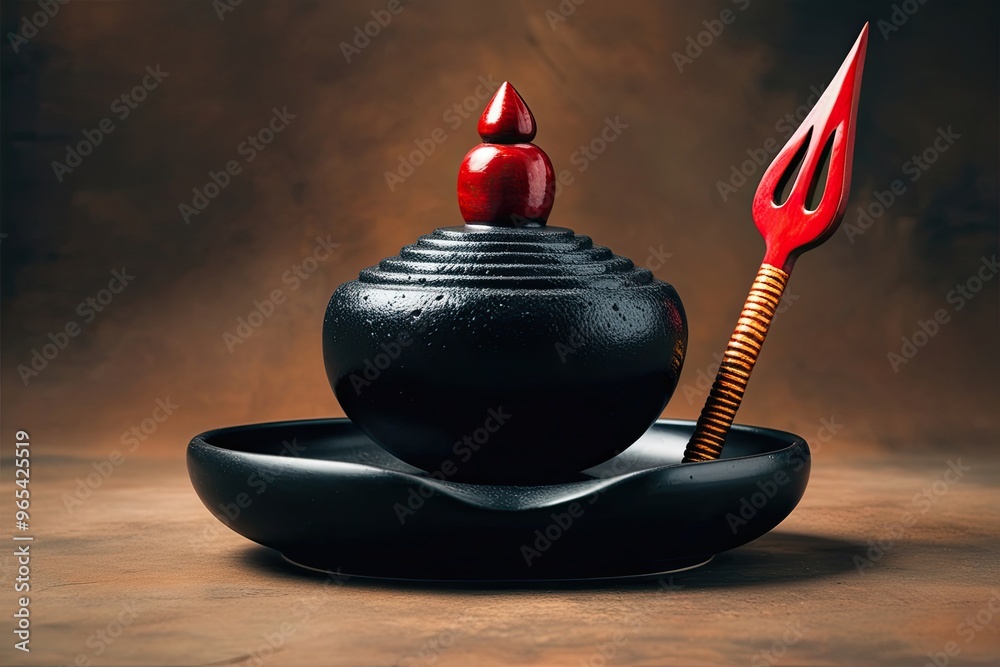 Black Shiva Lingam with Ruby Red Trident Representing Hindu Faith and ...